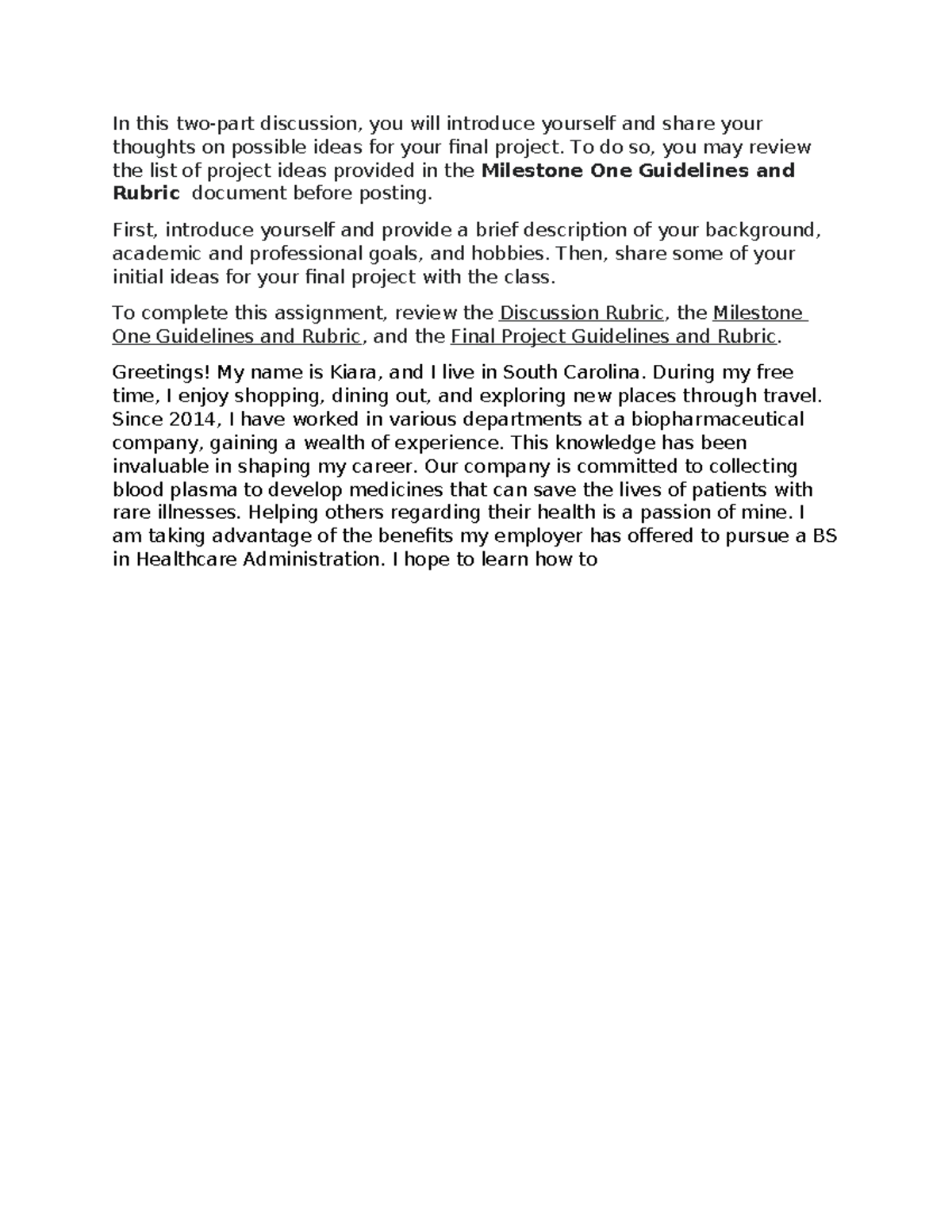 ENG 101: 1-1 Discussion - Introductions & Final Project Ideas - Studocu