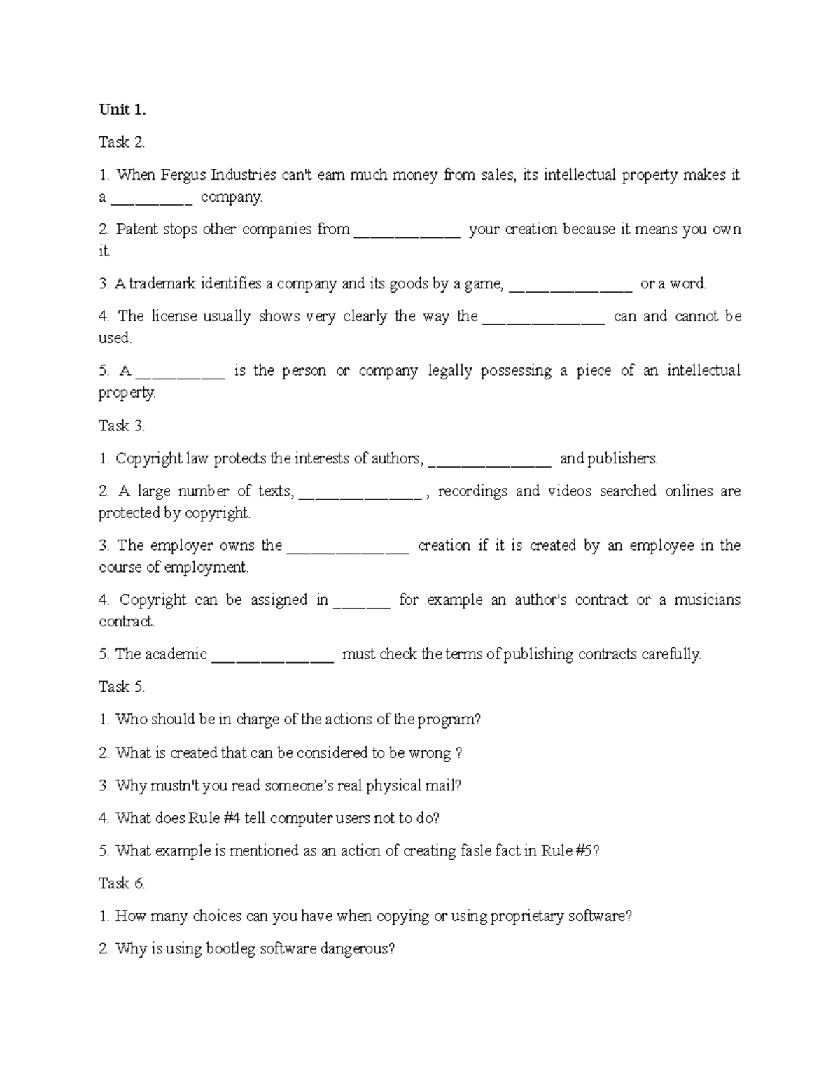 Unit 1: Intellectual Property and Software Development Overview - Studocu