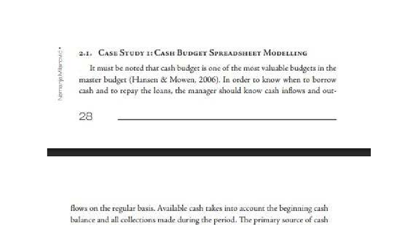 2.1. Case Study I: Cash Budget Spreadsheet Modelling (ACCT 101) - Studocu
