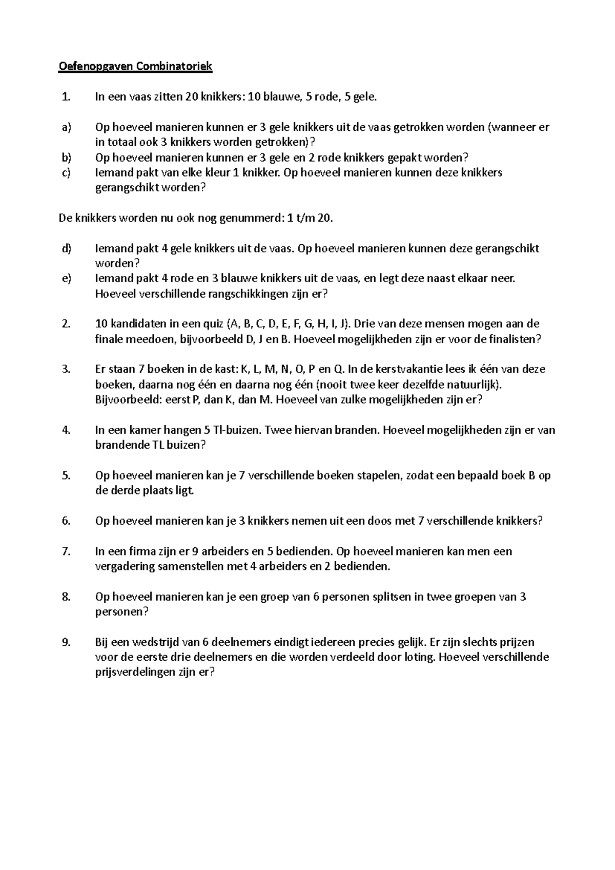 Combinatoriek Oefenopgaven - oplossingen 01 - Oefenopgaven ...