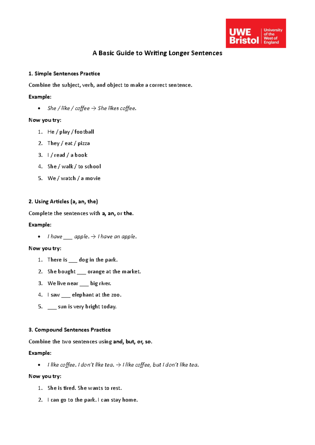 01 Additional Sentence Writing Practice: A Basic Guide to Writing ...