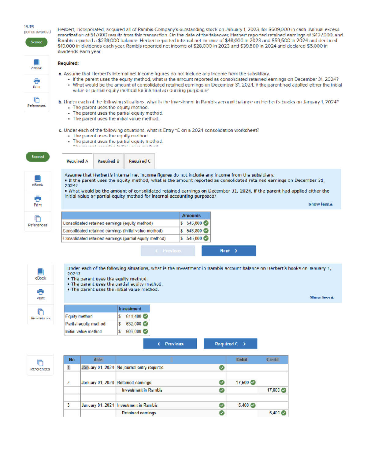 Consolidation Accounting for Herbert and Subsidiaries: Equity Method ...