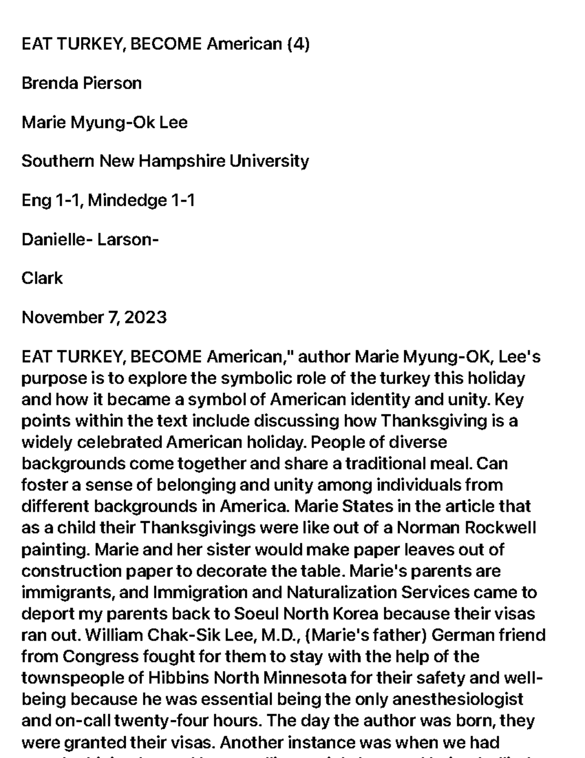 Eng 1-1 Essay Notes: The Symbolism of Turkey in American Identity - Studocu