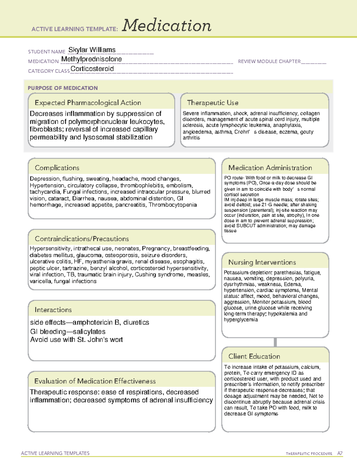 Methylprednisolone - ATI - ACTIVE LEARNING TEMPLATES THERAPEUTIC ...