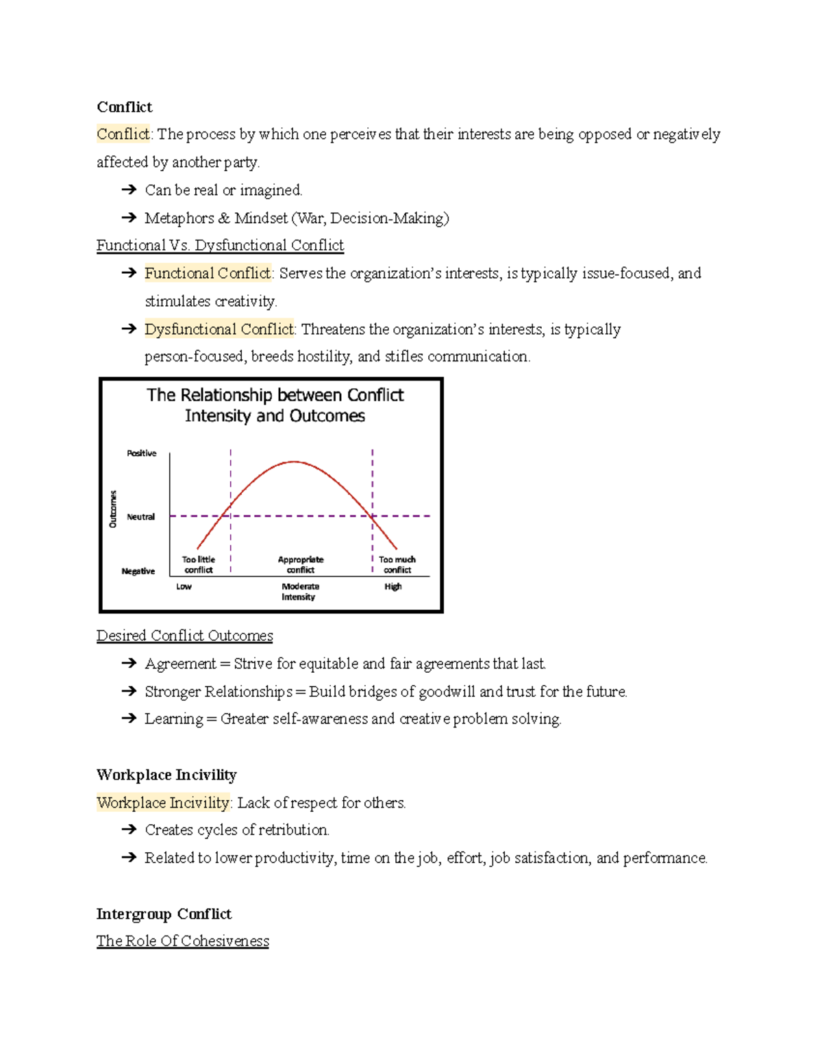 Chapter 13 Notes - Managing Conflict And Negotiation - Conflict ...