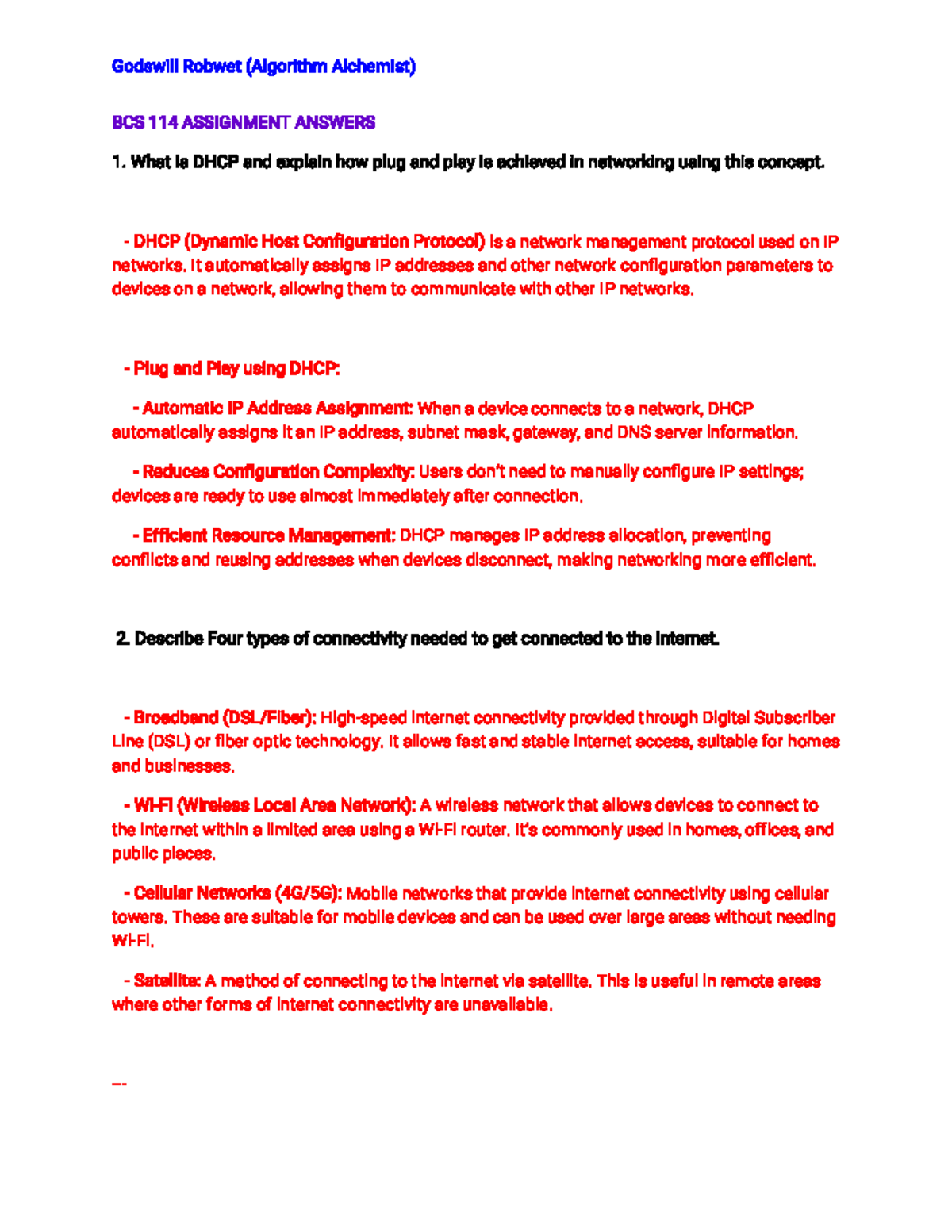 BCS 114 Assignment Answers: DHCP, Internet Connectivity & DNS ...