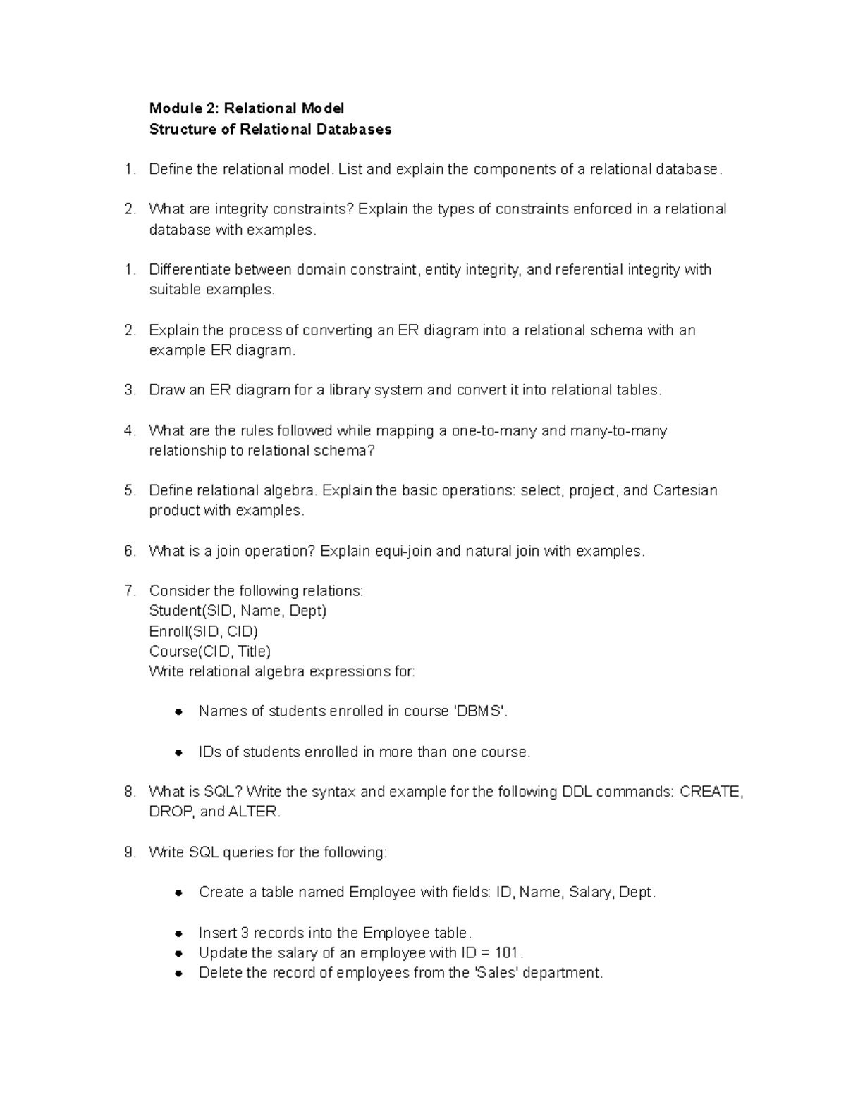 Module 2: Relational model structure and operations in databases - Studocu