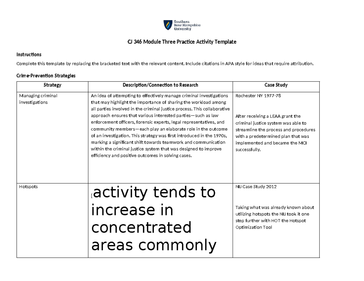 CJ 346 Module 3 Practice Activity: Strategies in Criminal ...