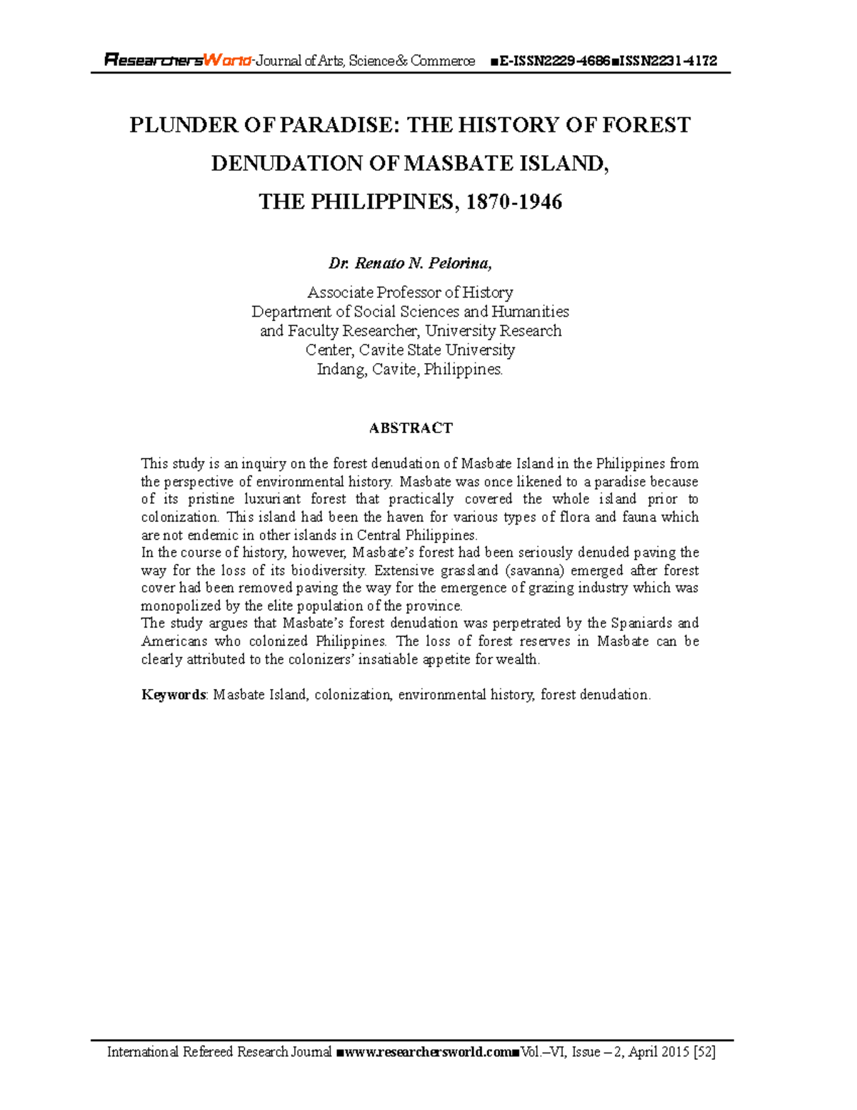 Plunder of Paradise: Forest Denudation in Masbate Island (1870-1946 ...