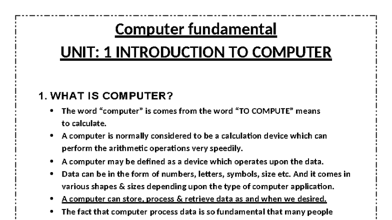 Computer Fundamentals - Unit 1: Introduction to Computers and Data ...
