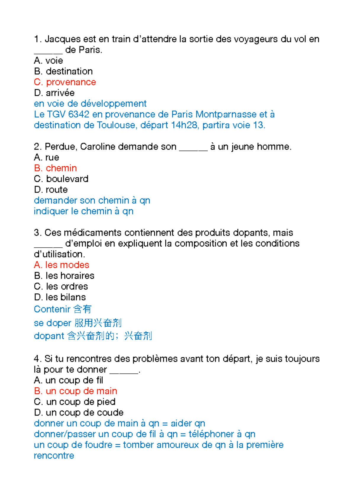 French Vocabulary Exercises and Answers - LANG 101: Practice Questions ...