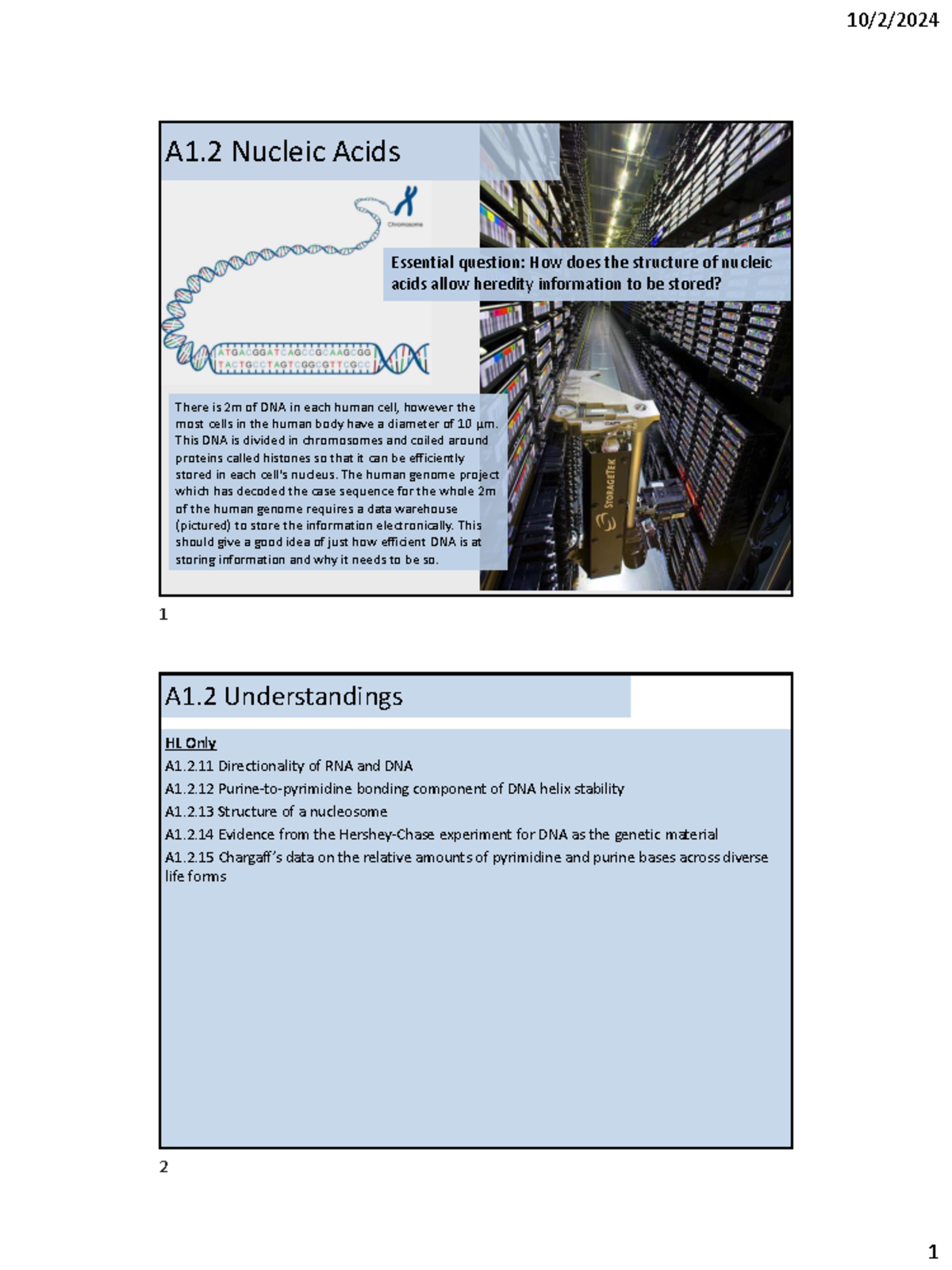 A1.2 Nucleic Acids: Directionality, Structure & Genetic Evidence ...
