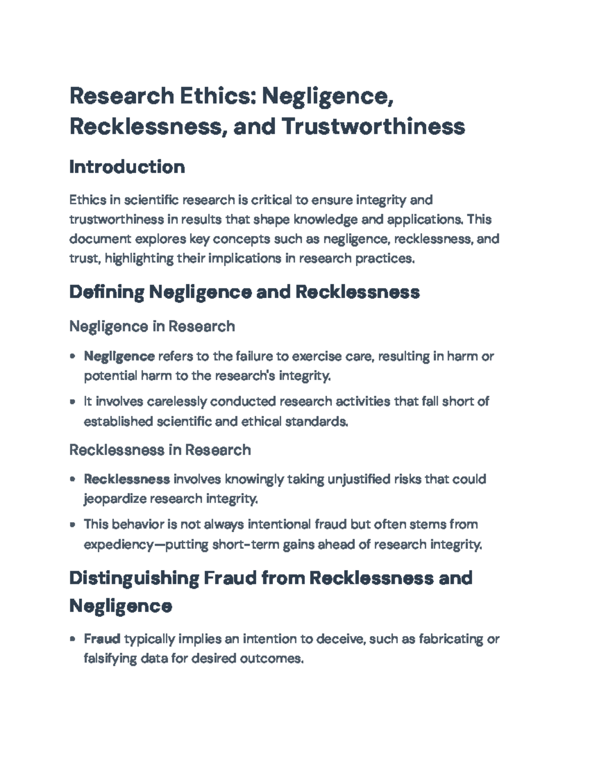 Research Ethics (RE 101): Negligence, Recklessness, and Trustworthiness ...