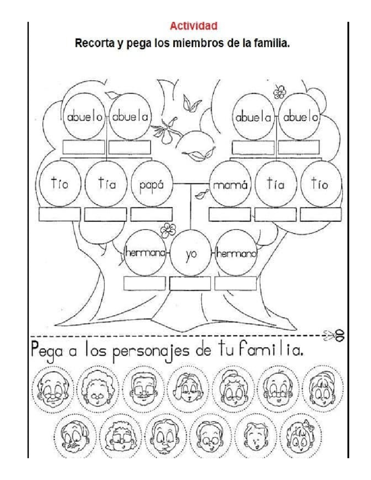 Arbol genealogico - Español - Actividad Recorta y pega los miembros de ...