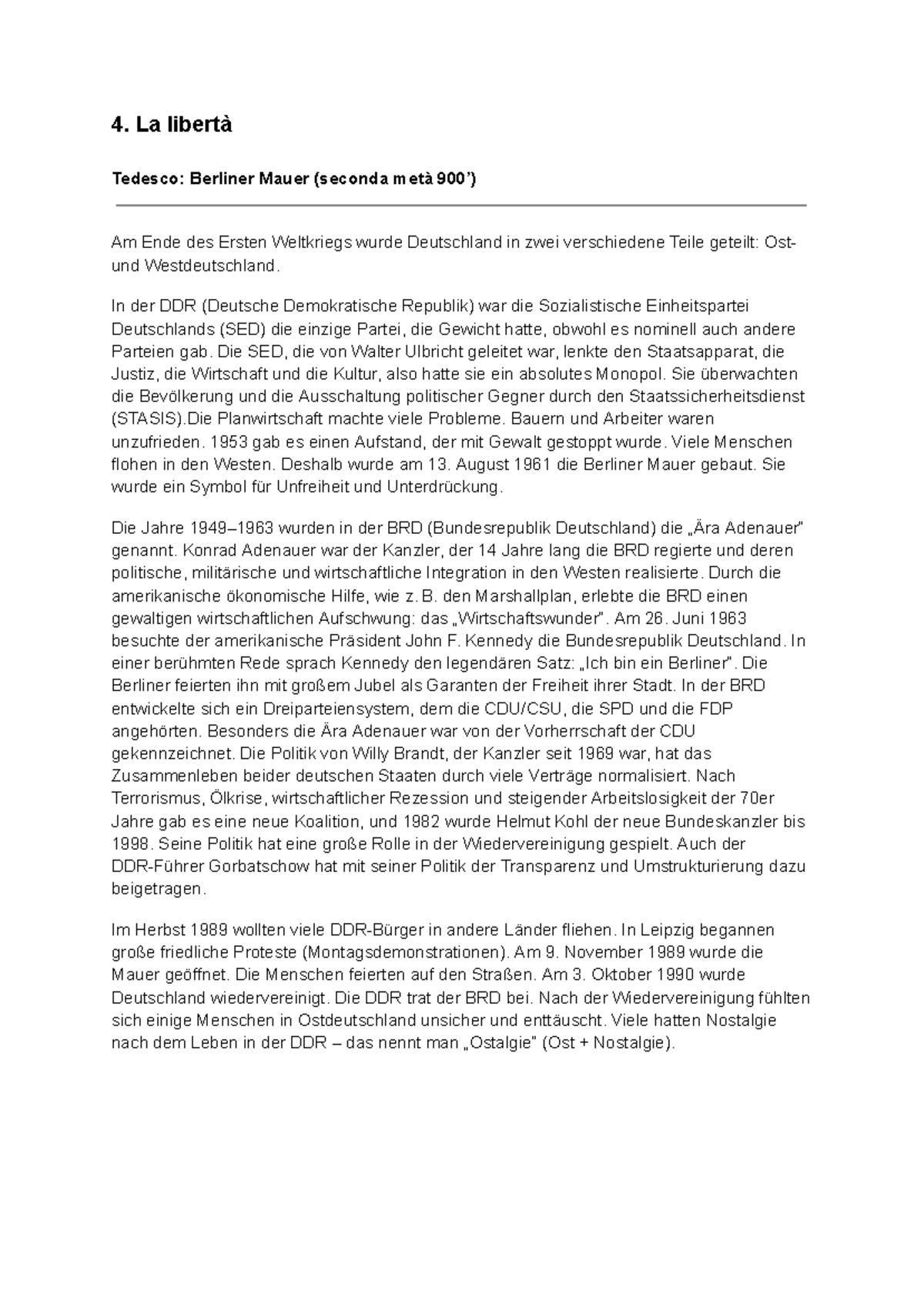 La libertà: Tesina Orale Maturità su Libertà e Storia Europea - Studocu
