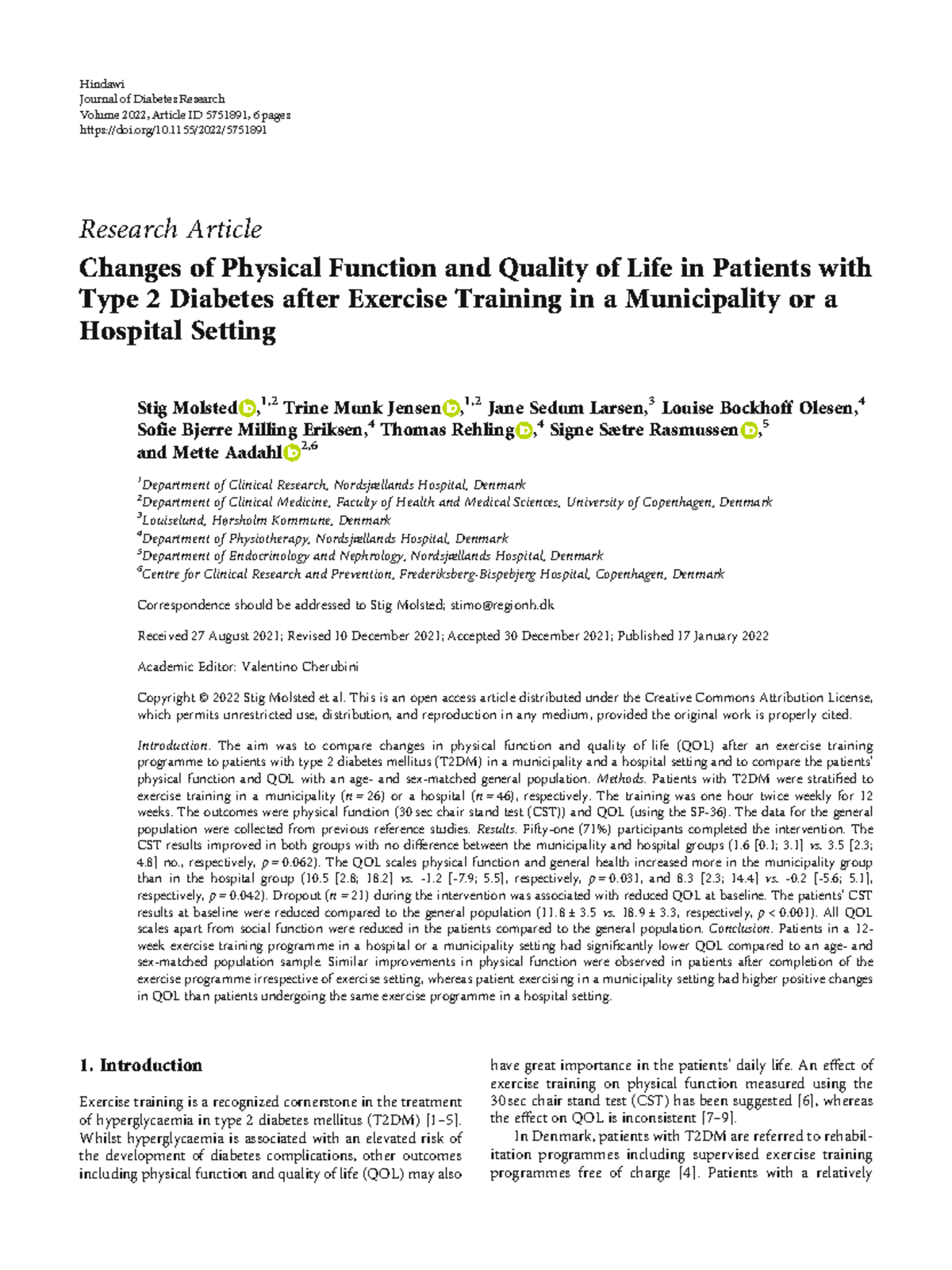 Changes in Physical Function & QOL in T2DM Post-Exercise Training ...