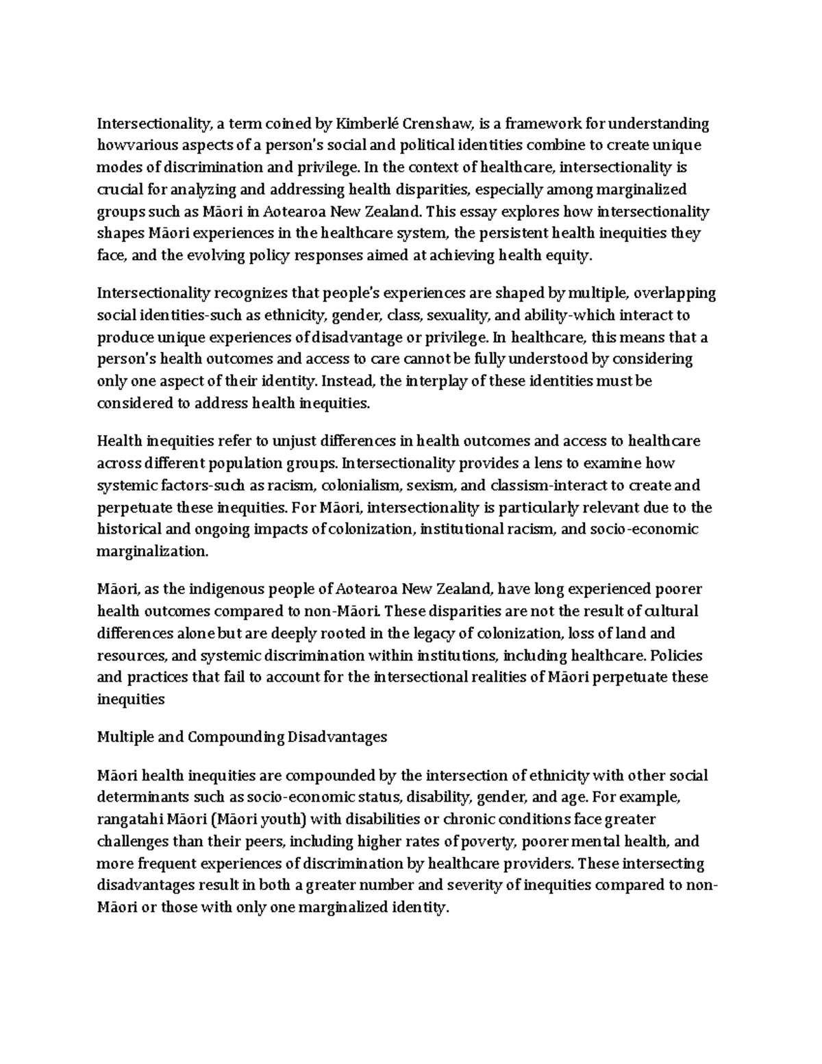 Intersectionality and Māori Health Disparities: A Critical Analysis ...