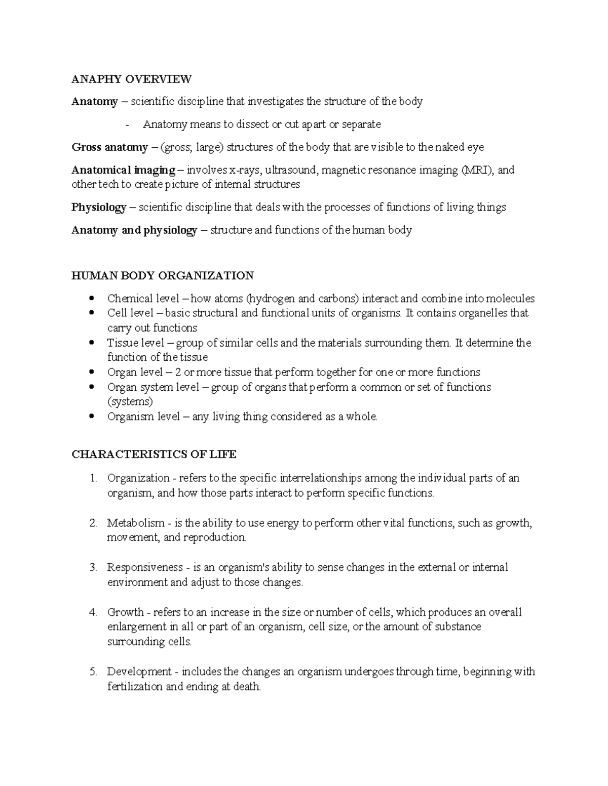 ANAPHY 101: Comprehensive Overview of Anatomy & Physiology Concepts - Studocu
