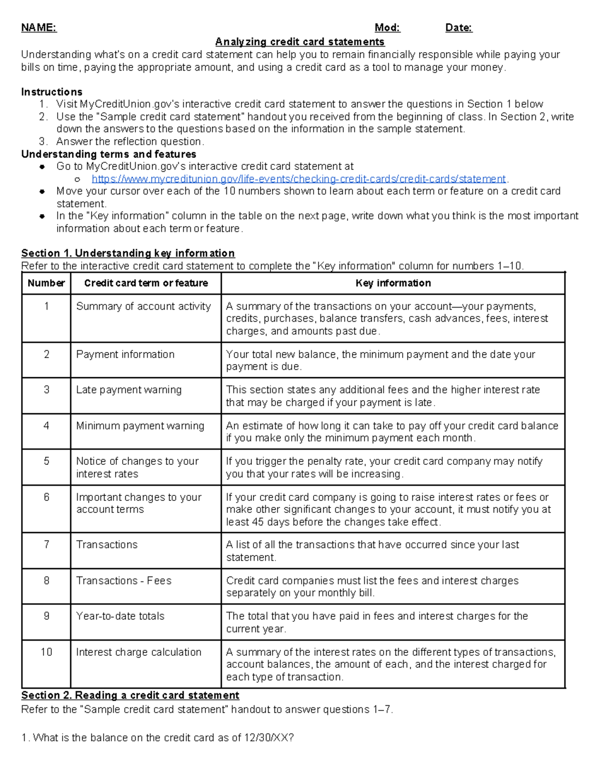 Analysis of Credit Card Statements for Financial Responsibility (Fin ...