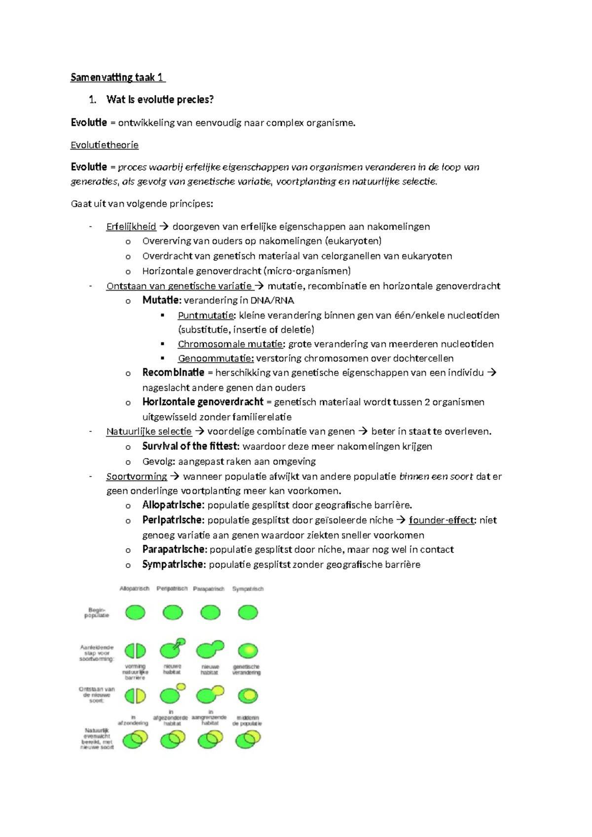 Samenvatting taak 1 - Wat is evolutie precies? Evolutie = ontwikkeling ...