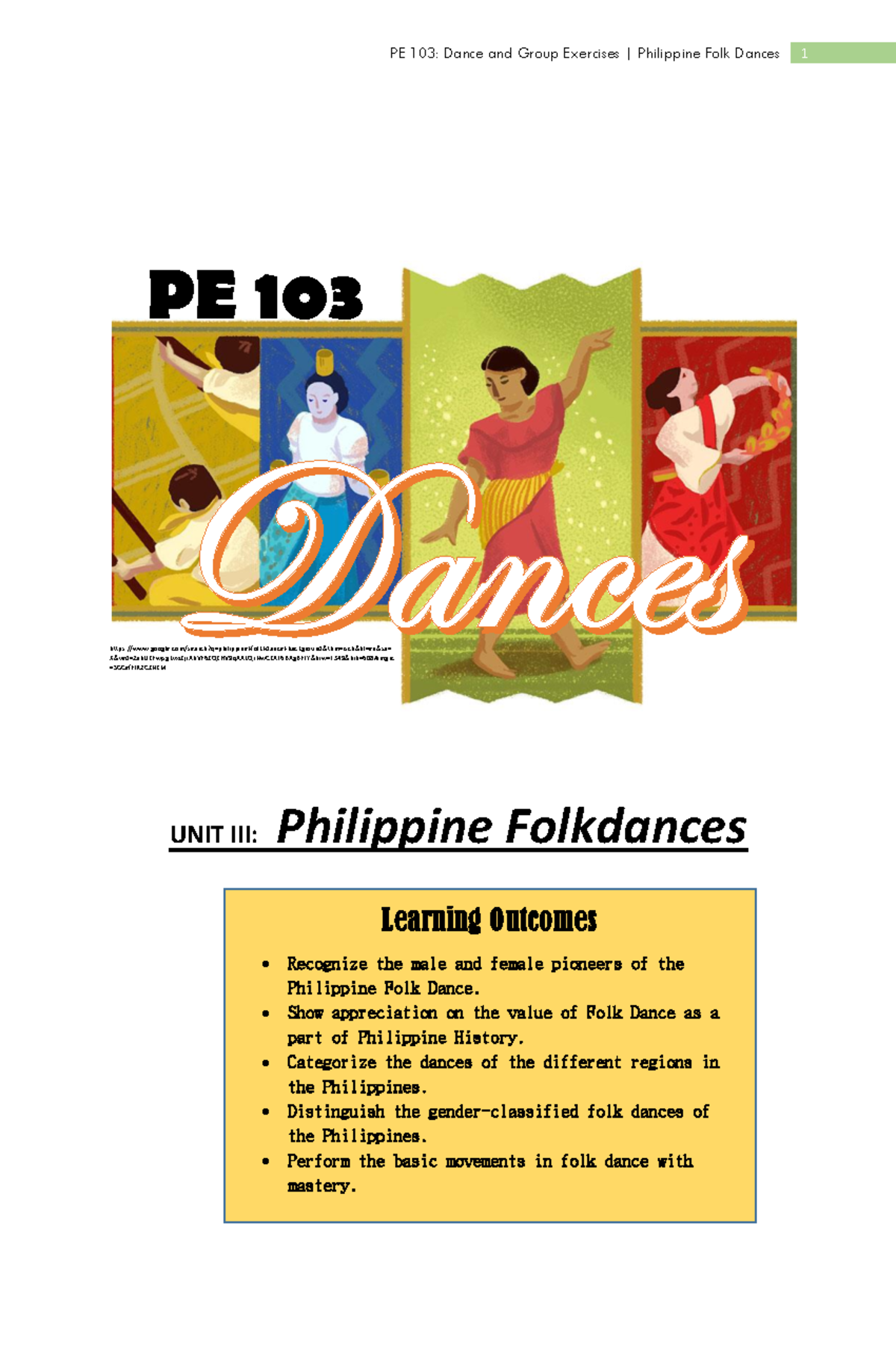 Unit 3 Philippine Folk Dances - PE 103: Dance and Group Exercises ...