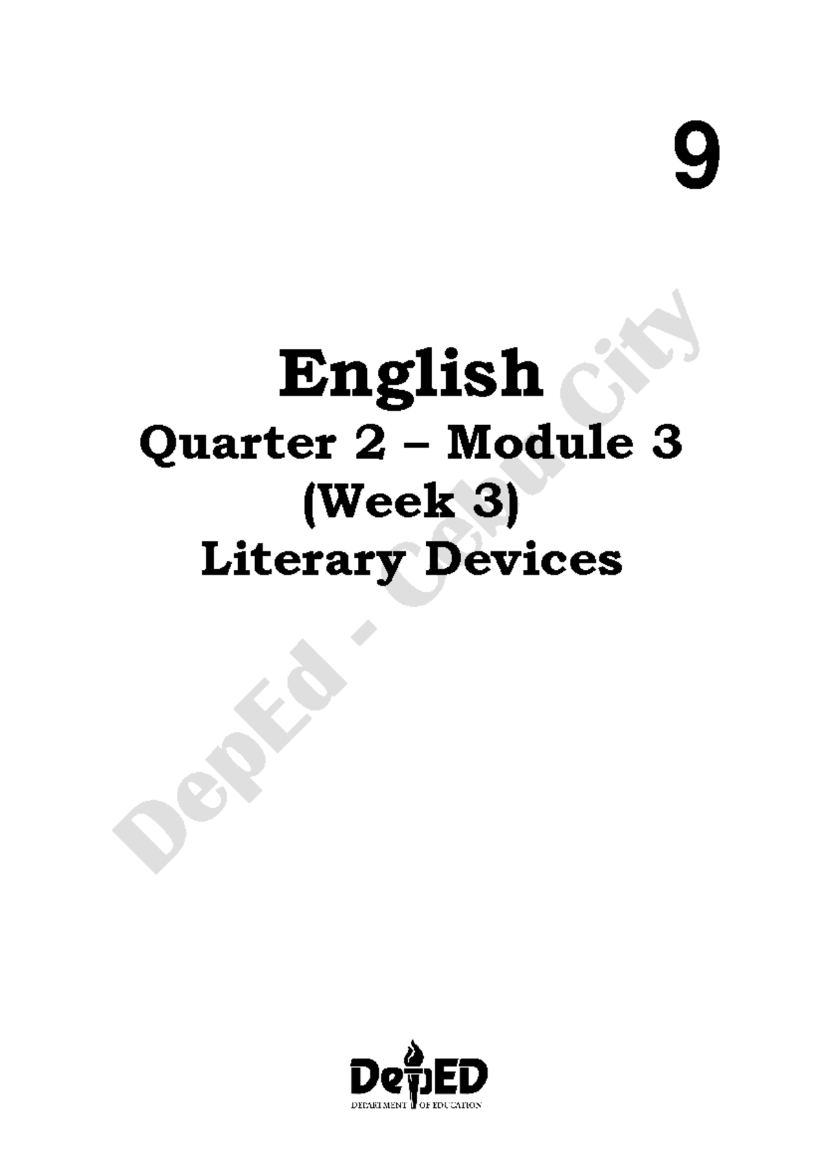 3 Q2 English - 9 English Quarter 2 – Module 3 (Week 3) Literary Devices ...