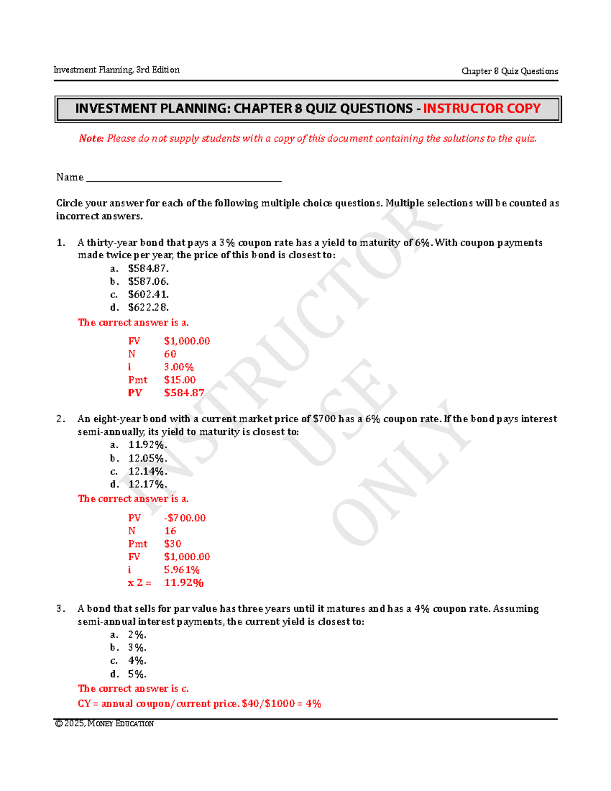 Investment Planning (FIN 101): Chapter 8 Quiz Questions - Studocu