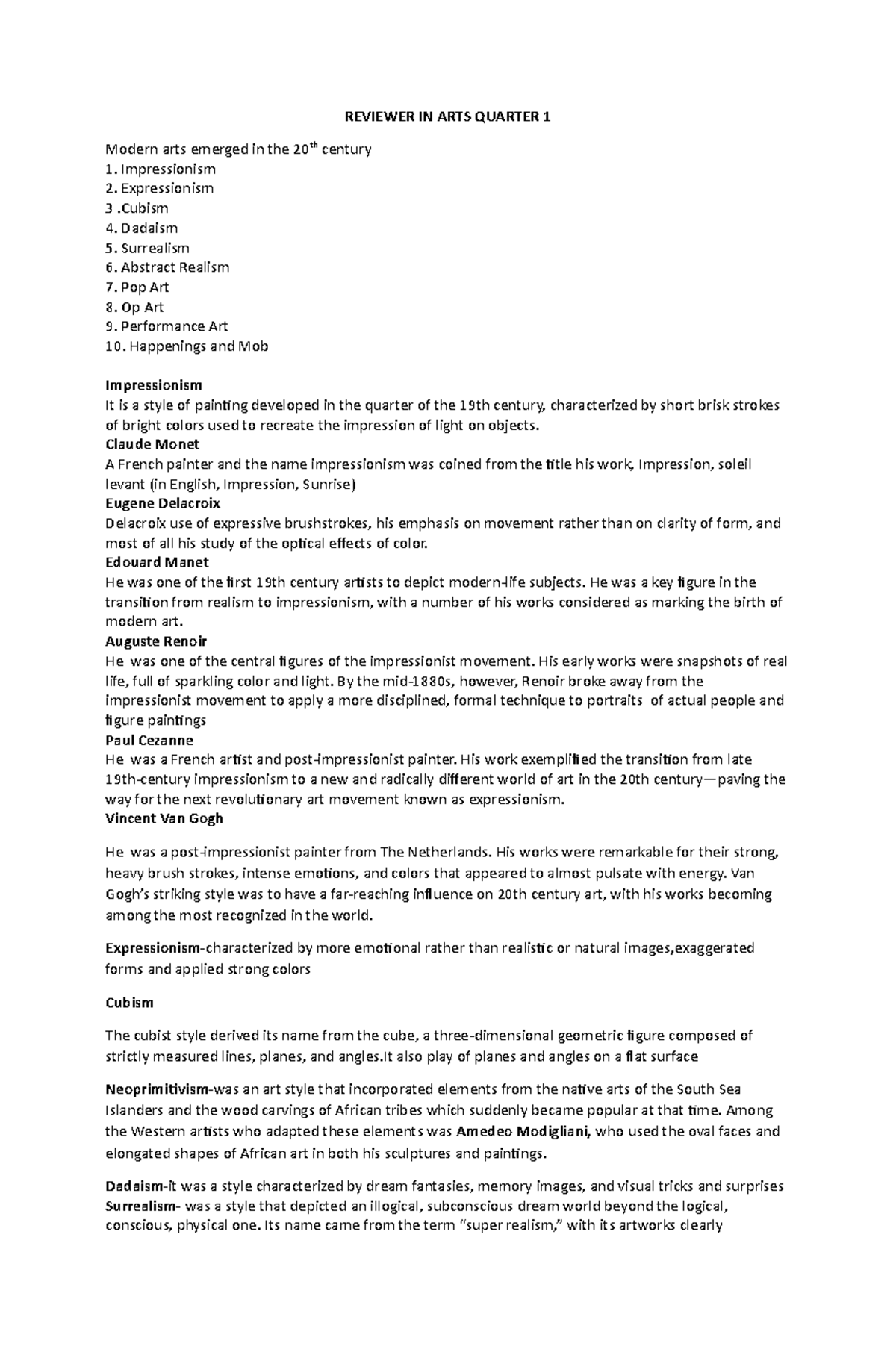Reviewer In ARTS - REVIEWER IN ARTS QUARTER 1 Modern arts emerged in ...