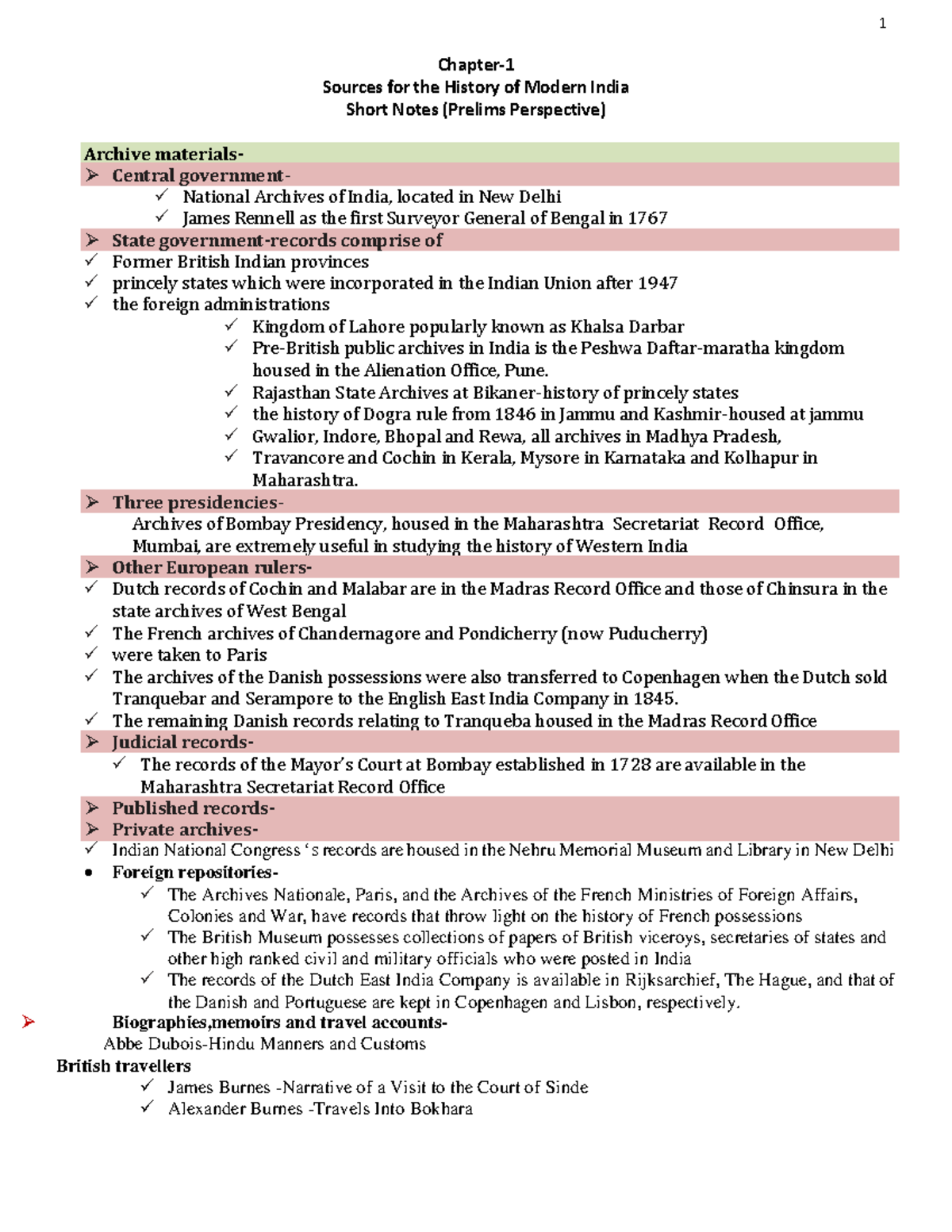 Spectrum Short Notes - Chapter- Sources for the History of Modern India ...