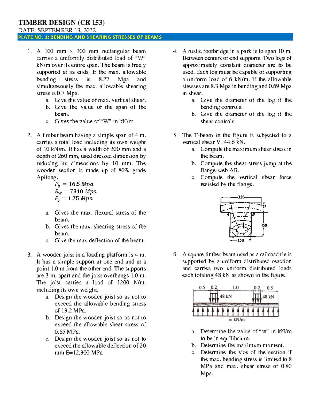 CE 153 Timber Design - Bending and Shearing Stresses of Beams - Studocu