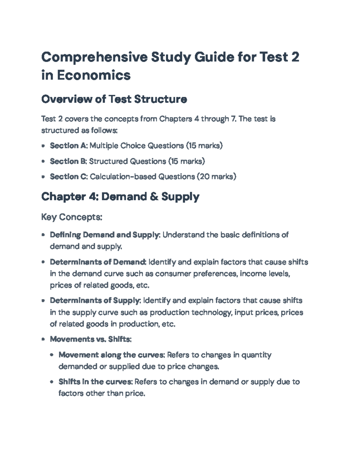 Comprehensive Study Guide for Economics Test 2: Chapters 4-7 ...