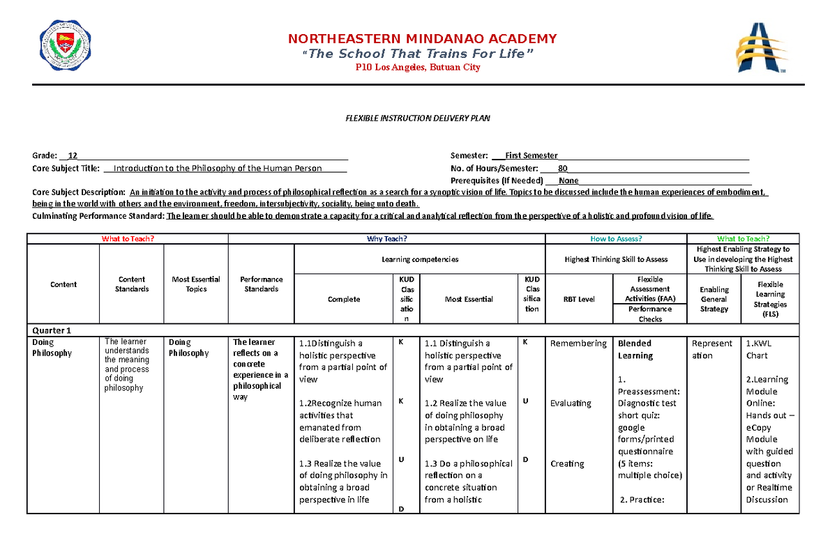 IPHP FIDP - Flexible Instruction Delivery Plan for PerDev Grade 12 ...
