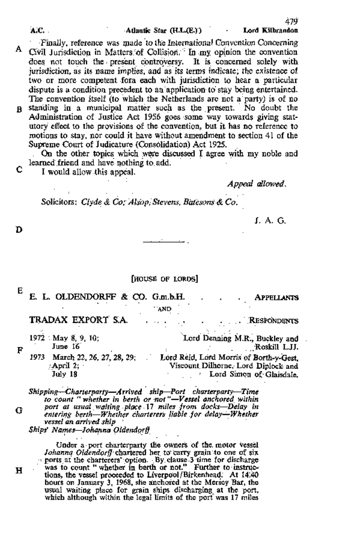 [1974] A.C. 479 - E. L. Oldendorff v. Tradax Export Case Analysis - Studocu