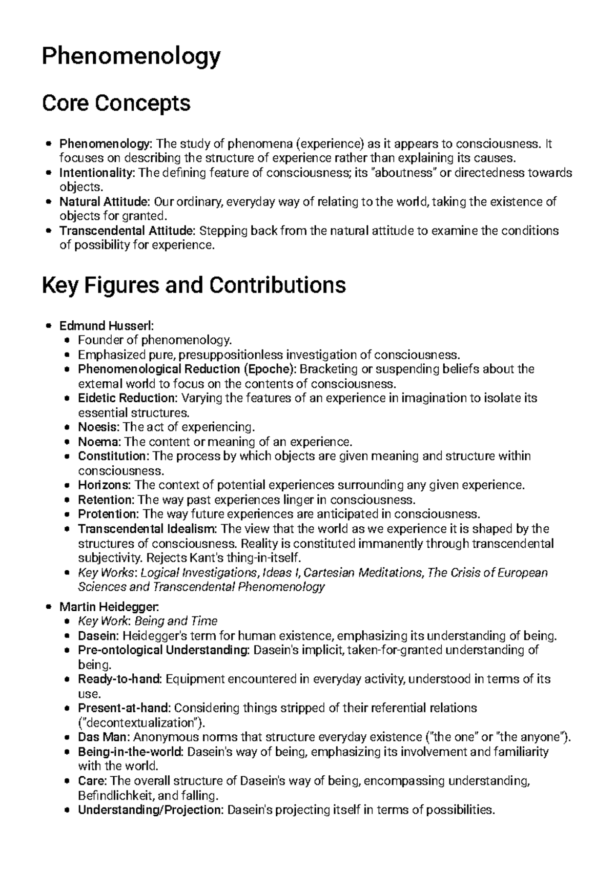PHIL 301: Phenomenology and Existentialism Overview - Studocu