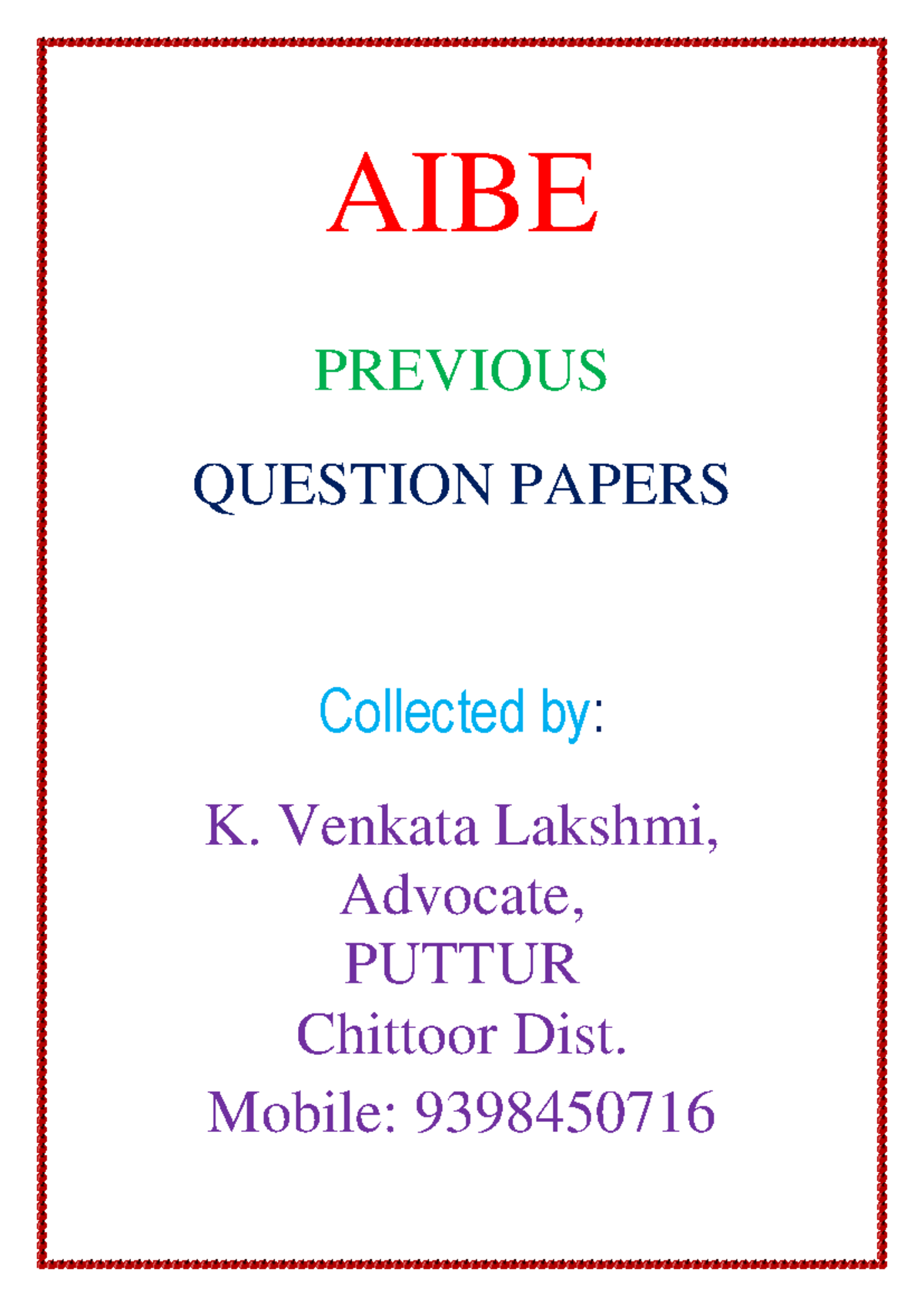 AIBE Previous Year Question Papers - All INDIA BAR EXAMINATION PAPERS - AIBE PREVIOUS QUESTION ...