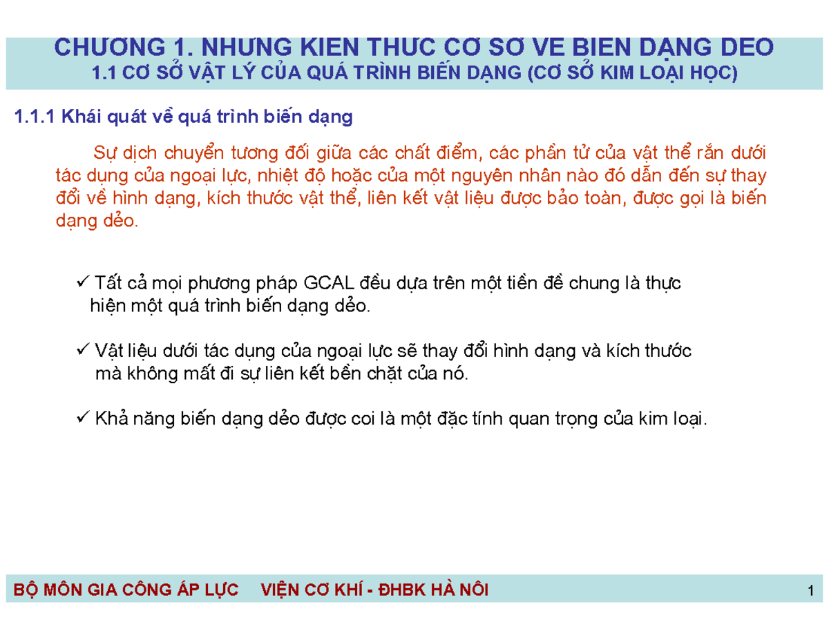 BKHN Chuong 1 - Co So Bien Dang Deo - 1 Kh∏i qu∏t v“ qu∏ tr nh bi’n ...