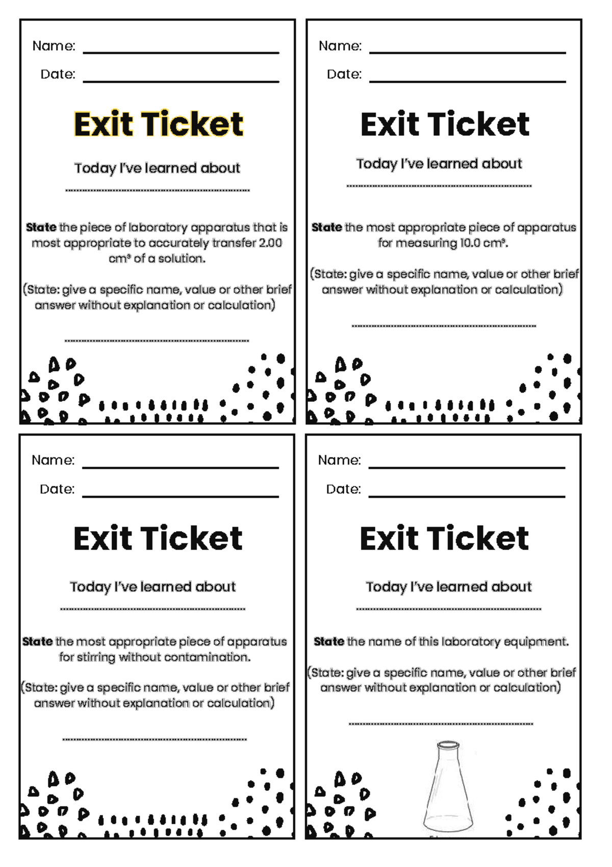 Formative Quiz: Lab Equipment (Lab Eq) Exit Ticket - Studocu