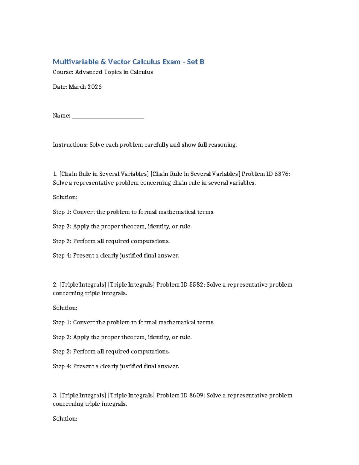 Multivariable Vector Calculus Exam Set B - Math 5375 Solutions - Studocu