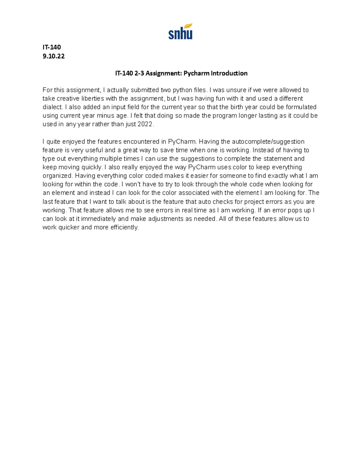 IT 140 Module Two Assignment - IT- 9. IT-140 2-3 Assignment: Pycharm Introduction For this - Studocu