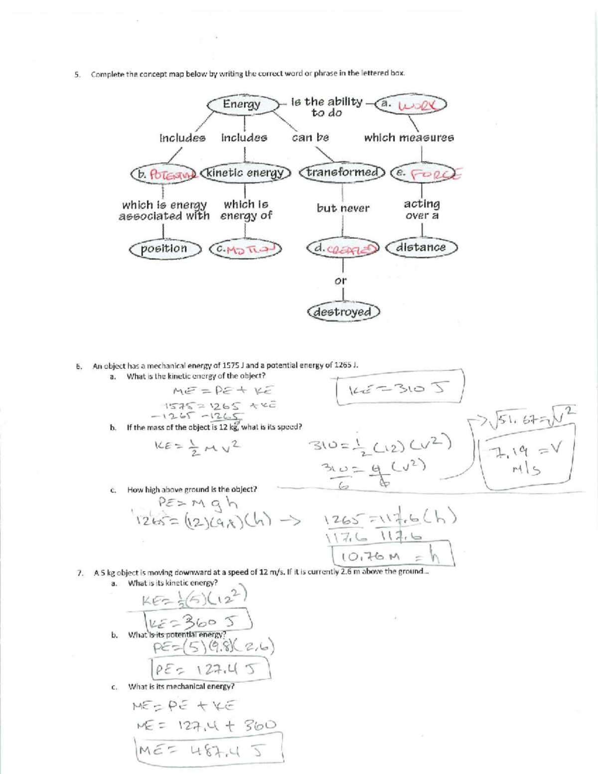 Energy Concepts and Calculations - Answer Key for ME 101 - Studocu
