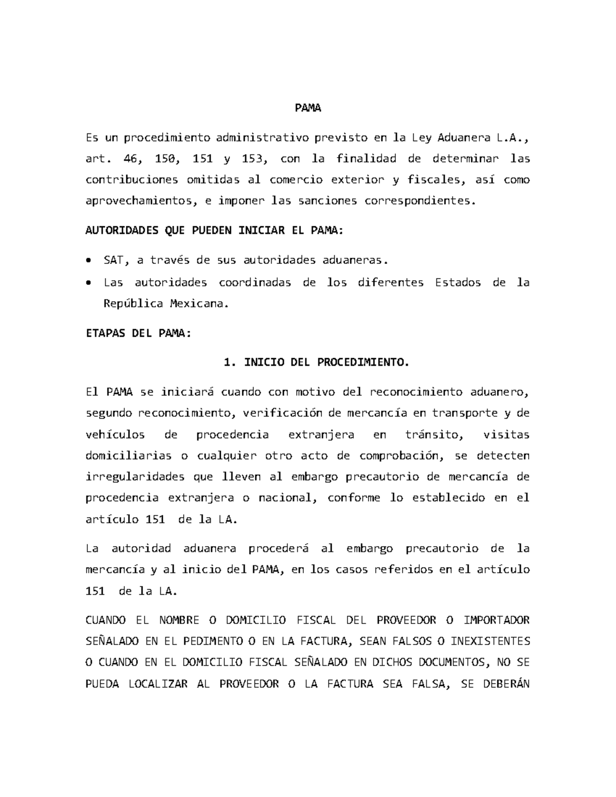 PAMA - Procedimiento Administrativo en Materia Aduanera - Studocu