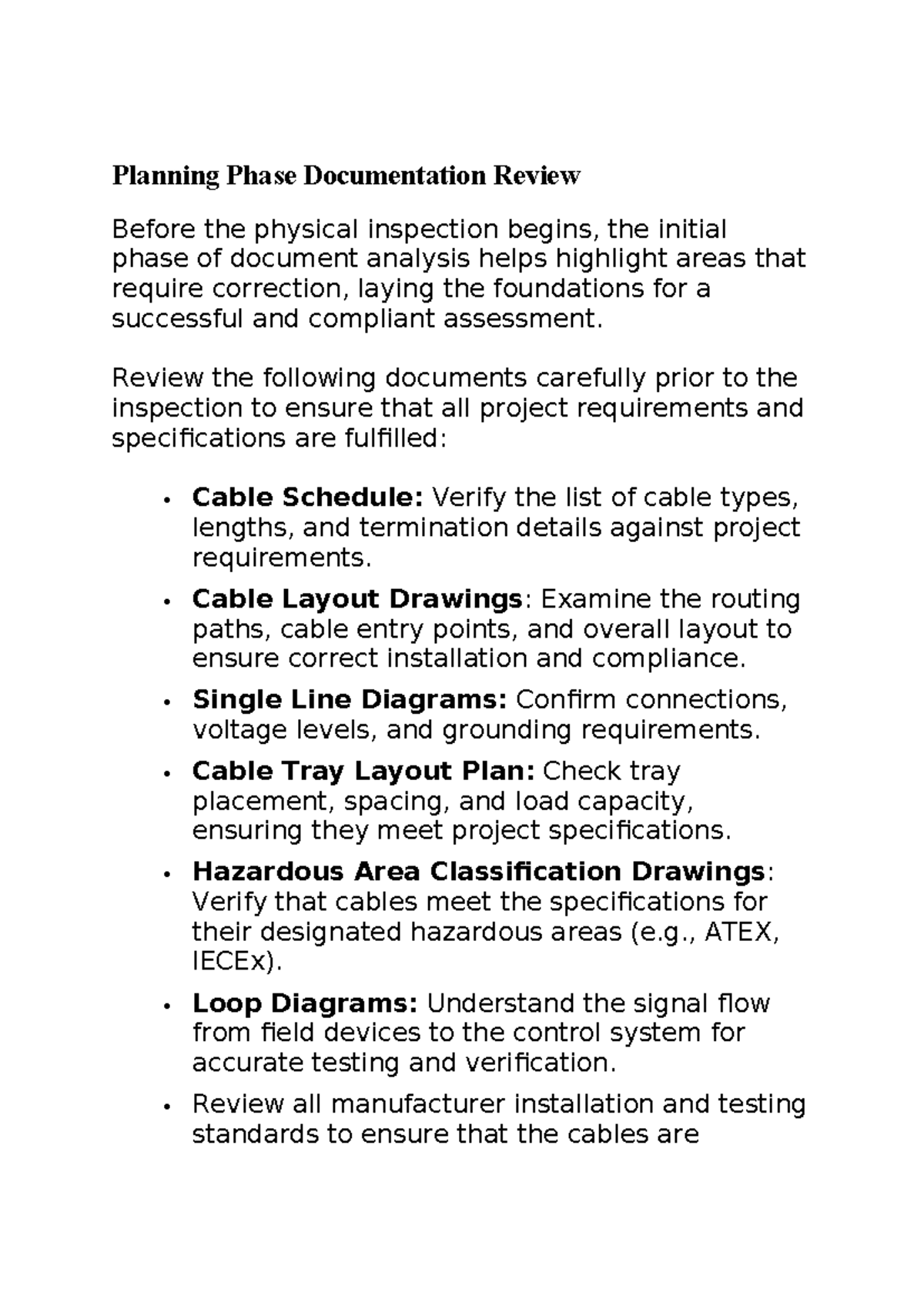 Inspection and Testing Procedures for LV, MV, HV Cables - ITP - Studocu