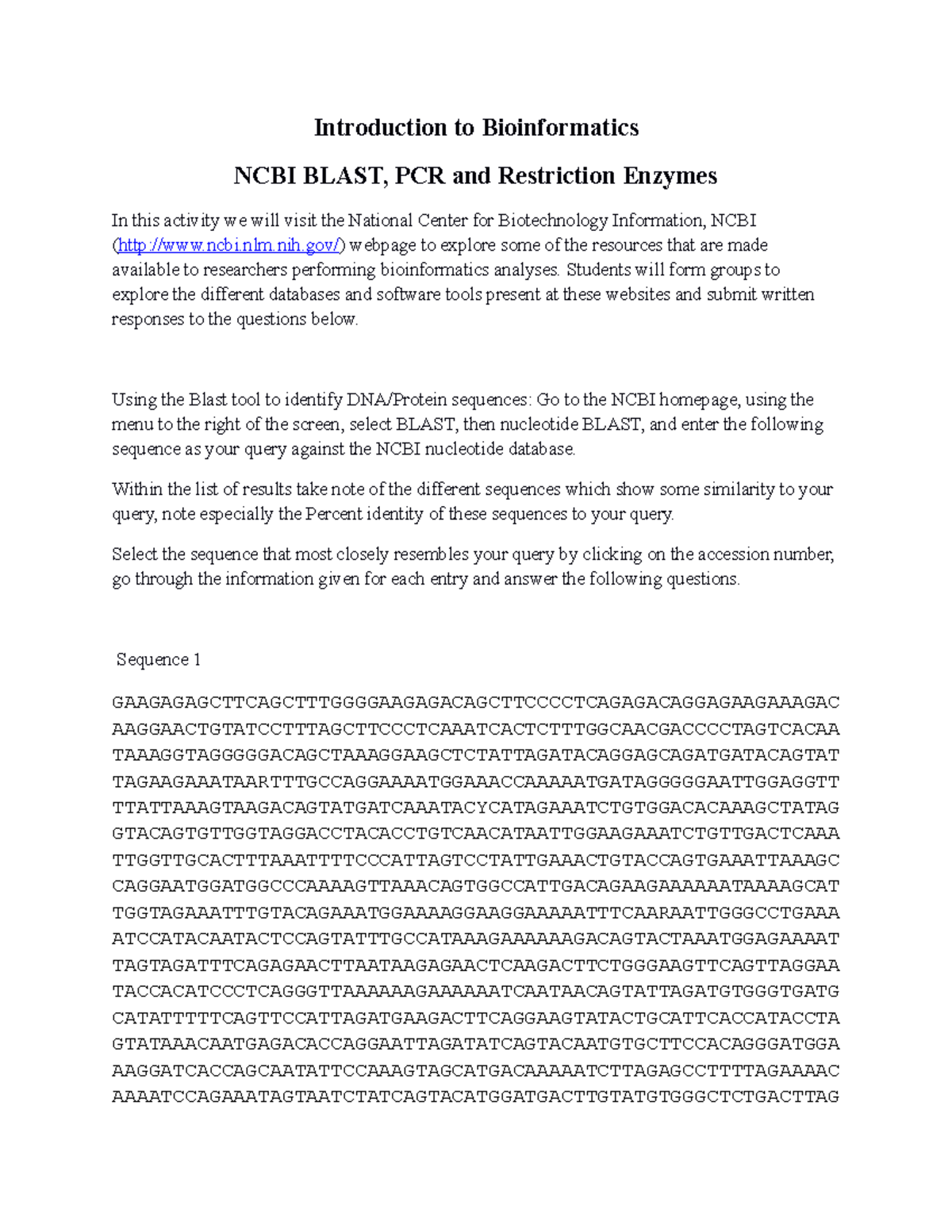 NCBI-BLAST: Analyzing PCR and Restriction Enzymes for Bioinformatics ...