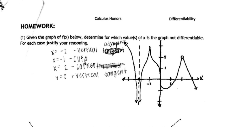 Calculus Honors Differentiability Homework Analysis and Solutions - Studocu