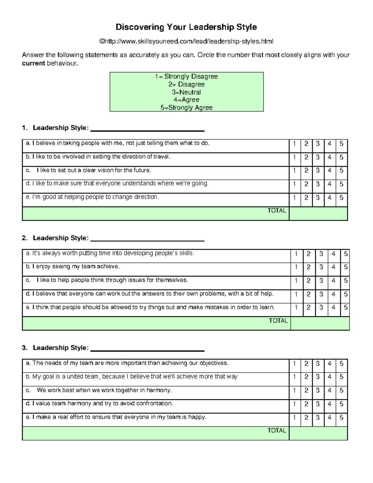 Leadership Questionnaire: Discovering Your Style - Studocu