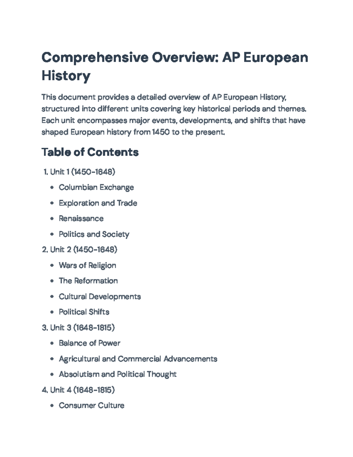 Comprehensive Overview of AP European History: Key Units & Themes ...