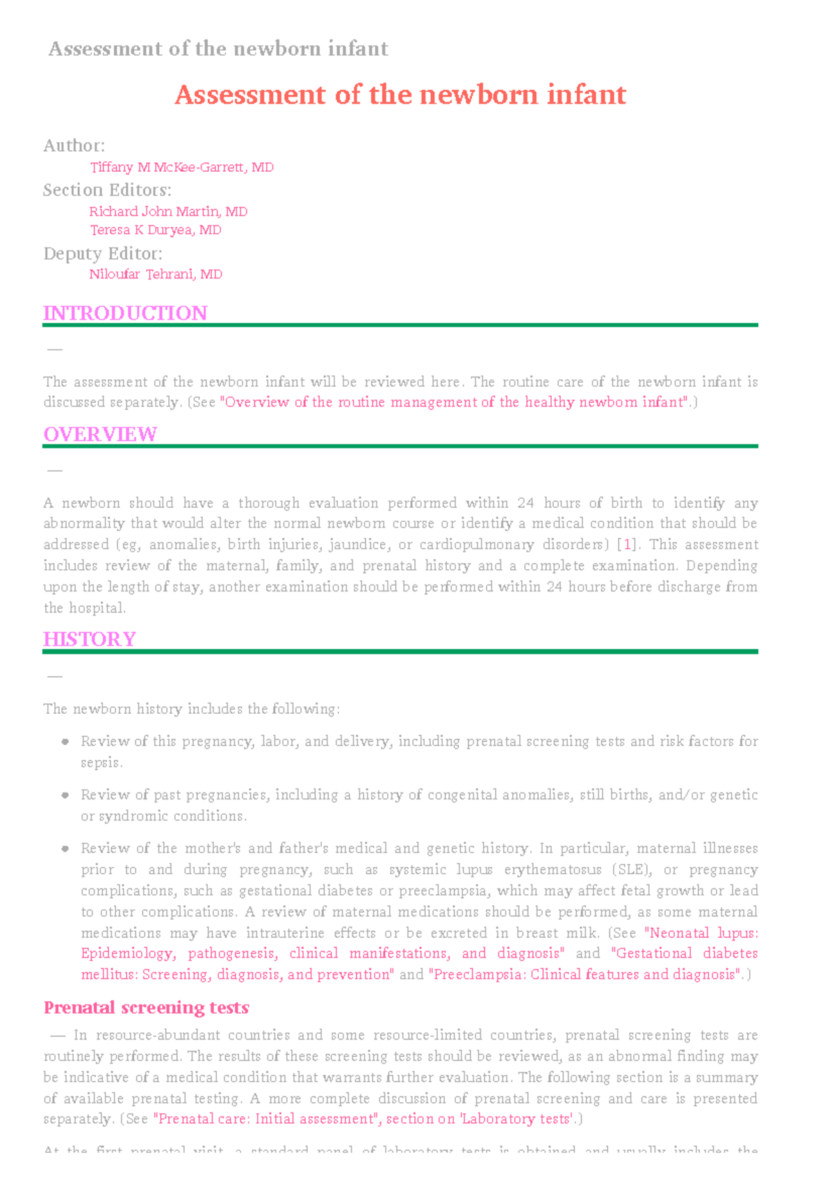 Assessment of the Newborn Infant: A Comprehensive Overview - Studocu