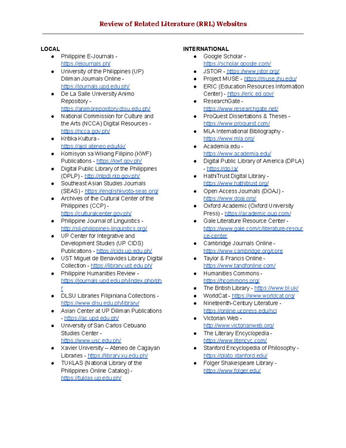 RRL and RRS Resources: Comprehensive Guide to Literature Websites - Studocu
