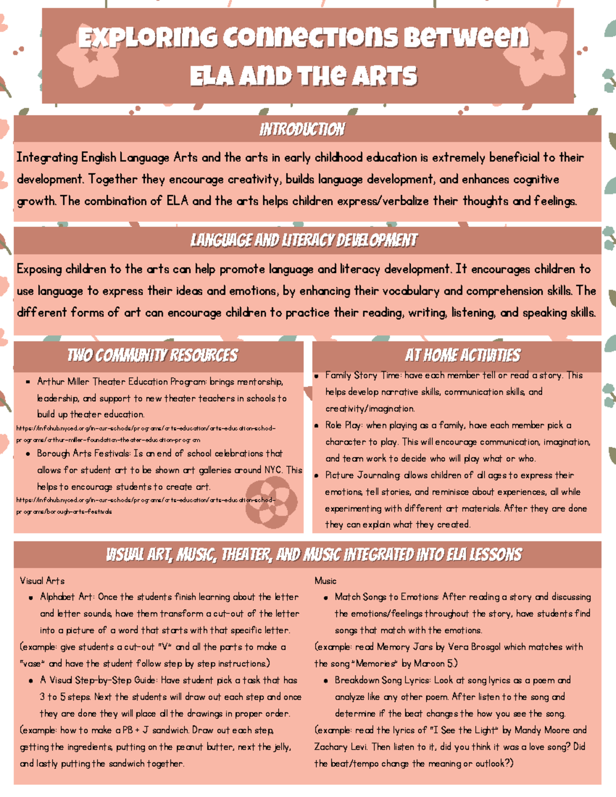 Connections Between ELA & Arts: Enhancing Learning in Early Ed - Studocu