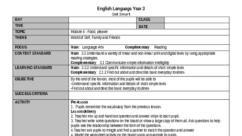 English- Lesson-PLAN-YEAR-3-PAK-21 - English Language Year 3 Get Smart ...